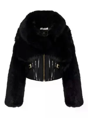 Elisabetta Franchi Fur-Effect Corset Jacket In Black - 40% Off