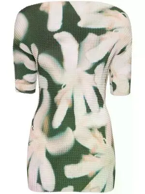 DEL CORE Floral-print Plissé T-shirt - Neutrals