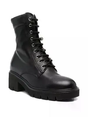 NEROGIARDINI Leather Lace-up Block Heel Boots