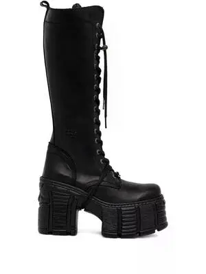 NEW ROCK 120mm Leather Lace-up Platform Boots