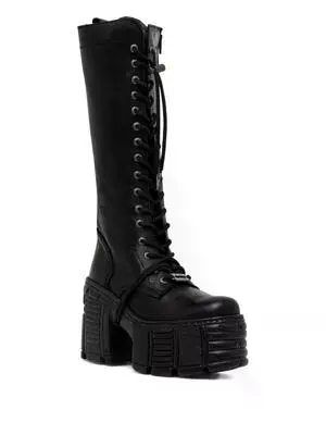 NEW ROCK 120mm Leather Lace-up Platform Boots