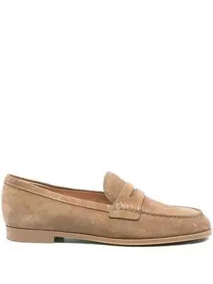 GIANVITO ROSSI Georgie Penny Suede Loafers - Neutrals