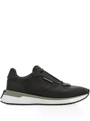 FERRAGAMO Lace-up Calfskin Leather Low-top Sneakers With Contrasting Trims - Black