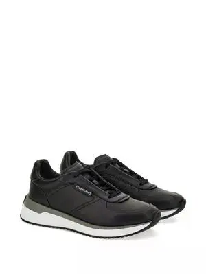 FERRAGAMO Lace-up Calfskin Leather Low-top Sneakers With Contrasting Trims - Black