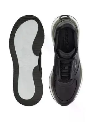 FERRAGAMO Lace-up Calfskin Leather Low-top Sneakers With Contrasting Trims - Black