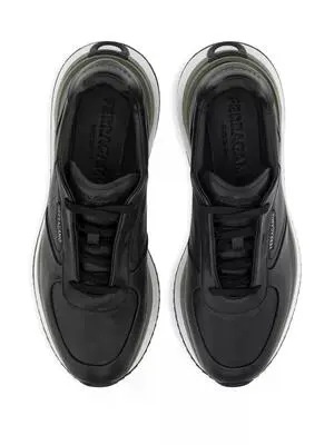 FERRAGAMO Lace-up Calfskin Leather Low-top Sneakers With Contrasting Trims - Black
