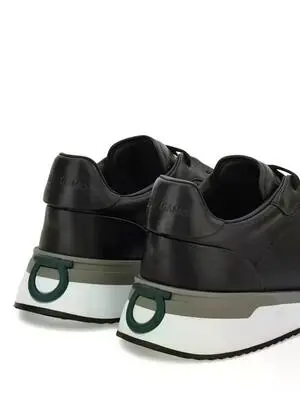 FERRAGAMO Lace-up Calfskin Leather Low-top Sneakers With Contrasting Trims - Black