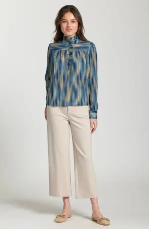 APNY Ruffle Half-placket Shirt - Blue