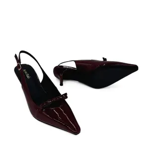 AMIE RAFA Georgia Pointy Toe Bow Kitten Heels - Burgundy