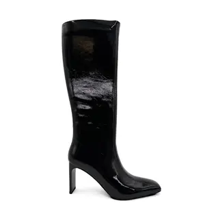 AMIE RAFA Mishel Knee-high Patent Leather Boots - Black