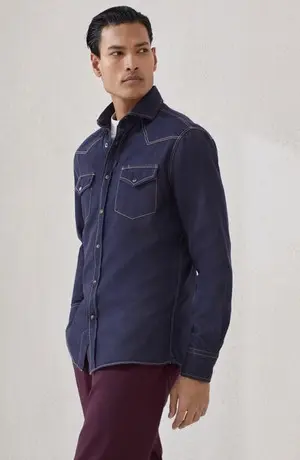 Brunello Cucinelli Shirt With Snaps - Dark Denim