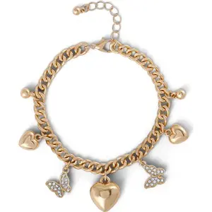 Jessica Simpson Heart And Butterfly Charm Bracelet - Gold