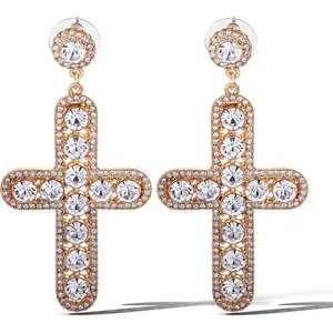 Jessica Simpson Crystal Cross Drop Earrings - Gold