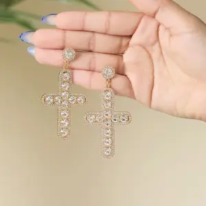 Jessica Simpson Crystal Cross Drop Earrings