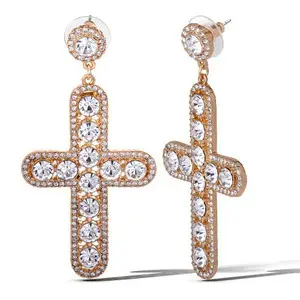 Jessica Simpson Crystal Cross Drop Earrings