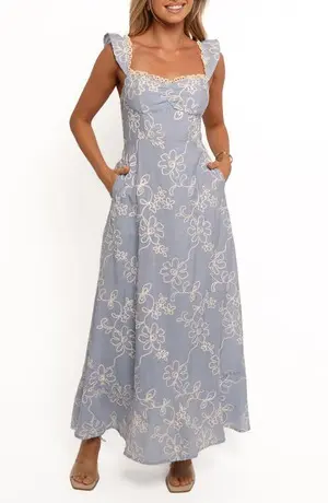 PETAL & PUP Ellise Lace Trim Soutache Midi Sundress - Blue