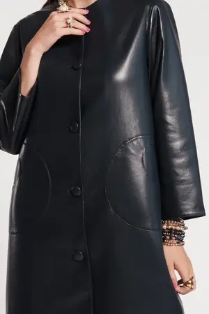 FRANCES VALENTINE Mod Faux Leather Jacket - Navy