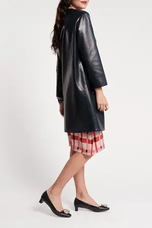FRANCES VALENTINE Mod Faux Leather Jacket - Navy