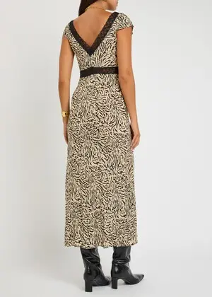 Rixo Iggy Print Crepe De Chine Midi Dress - Leopard