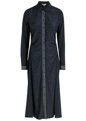 Veronica Beard Lex Polka Dot Stretch-silk Midi Shirt Dress - Navy