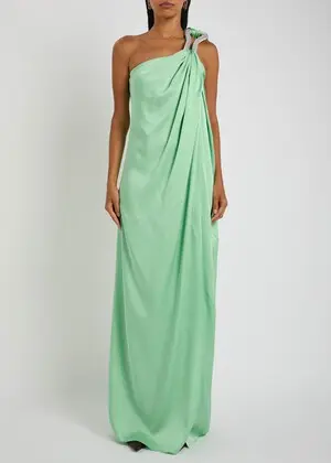 Stella McCartney Crystal-embellished One-shoulder Satin Gown - Mint