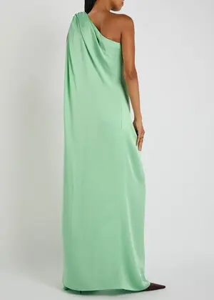 Stella McCartney Crystal-embellished One-shoulder Satin Gown - Mint