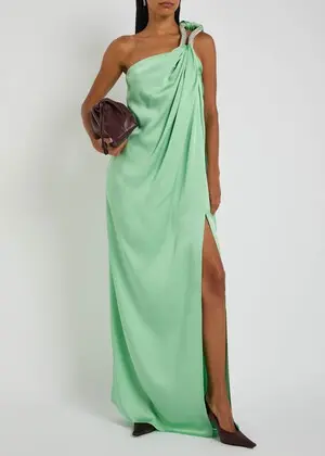 Stella McCartney Crystal-embellished One-shoulder Satin Gown - Mint