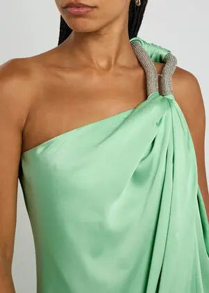 Stella McCartney Crystal-embellished One-shoulder Satin Gown - Mint