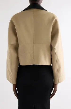Givenchy Leather Collar Gabardine Crop Trench Jacket - Beige