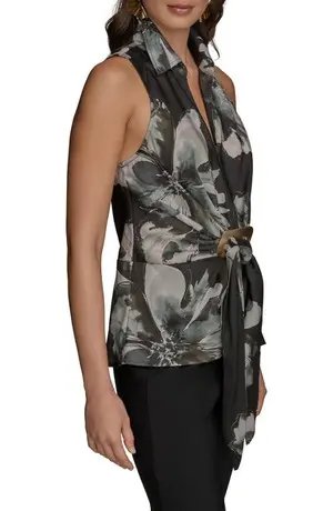 Donna Karan New York Floral Faux Wrap Sleeveless Top