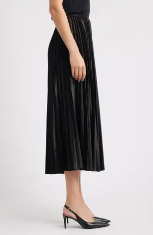 Anne Klein Pleated Velour Midi Skirt - Anne Black