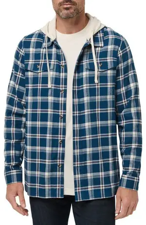 Travis Mathew Cloud Plaid Flannel Hooded Button-up Shirt - Titan