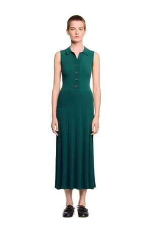 Sandro Sleeveless Knit Dress With Polo Neck