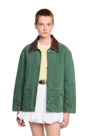 Sandro Quilted Workwear Jacket - Dark Green