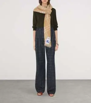 Burberry Wool-silk Wide Check Scarf - Beige
