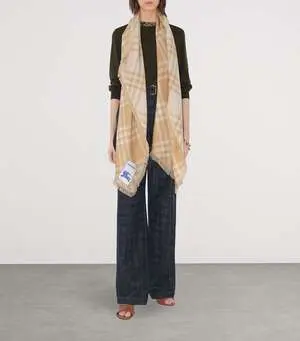 Burberry Wool-silk Wide Check Scarf - Beige