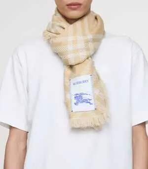 Burberry Wool-silk Wide Check Scarf - Beige