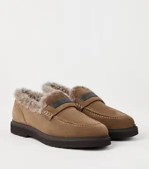 Brunello Cucinelli Suede Shearling-lined Penny Loafers