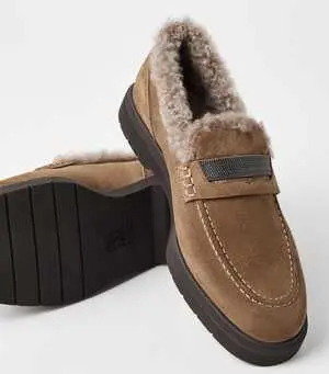 Brunello Cucinelli Suede Shearling-lined Penny Loafers