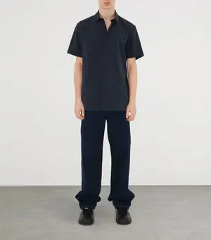 Burberry Stretch-cotton Ekd-embroidered Slim Shirt - Navy
