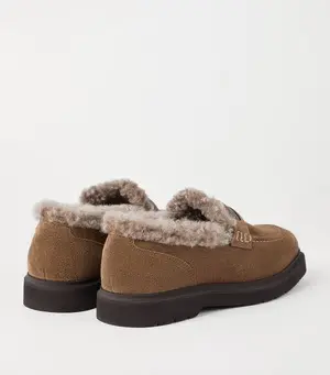 Brunello Cucinelli Suede Shearling-lined Penny Loafers - Brown
