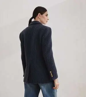 Brunello Cucinelli Cashmere Cable Knit Double-breasted Blazer
