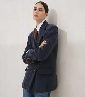 Brunello Cucinelli Cashmere Cable Knit Double-breasted Blazer