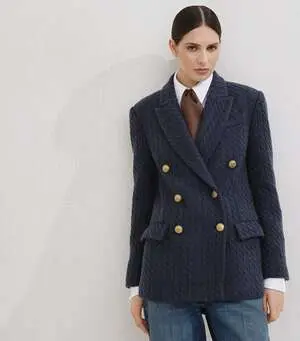 Brunello Cucinelli Cashmere Cable Knit Double-breasted Blazer