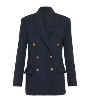 Brunello Cucinelli Cashmere Cable Knit Double-breasted Blazer - Blue