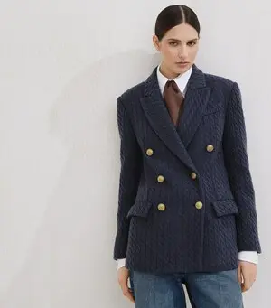 Brunello Cucinelli Cashmere Cable Knit Double-breasted Blazer - Blue