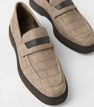 Brunello Cucinelli Leather Croc-embossed Loafers