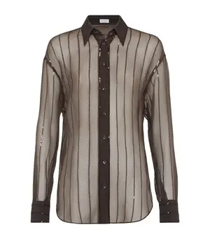 Brunello Cucinelli Silk Shirt With Sequin Stripes