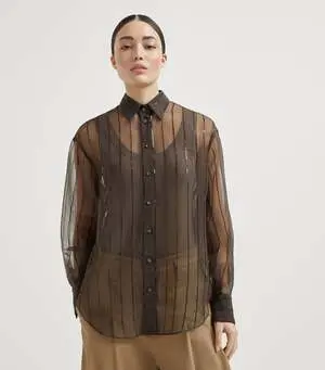Brunello Cucinelli Silk Shirt With Sequin Stripes