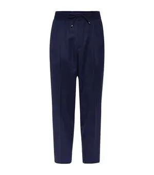 Brunello Cucinelli Virgin Wool Drawstring Leisure Trousers - Blue